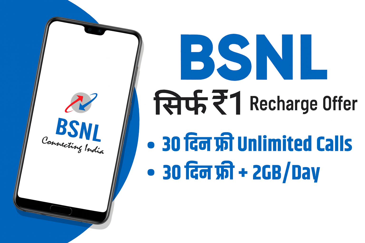 BSNL सिर्फ ₹1 Recharge Offer- 30 दिन Unlimited Calls और 2GB/दिन डेटा ...
